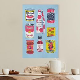 Bilderwelten Leinwandbild Vintage Kunstdruck blau - K&uuml;chenillustration Tomatenso&szlig;e - Retro XXL K&uuml;che
