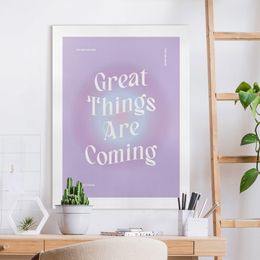 Bilderwelten Leinwandbild Buchstaben & Zahlen Pop Art Kunstdruck violett - Great things are coming - Wandbild XXL Jugendzimmer