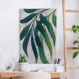 Bilderwelten Leinwandbild originell Tropisch Kunstdruck gr&uuml;n - Bl&auml;tter in Gouache - Wandbild XXL Wohnzimmer Schlafzimmer
