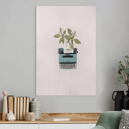 Bilderwelten Leinwandbild Vintage Kunstdruck blau - Floraler Liebesbrief - Retro XXL Wohnzimmer Schlafzimmer