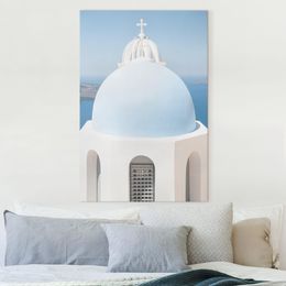 Bilderwelten Leinwandbild Stadt modern Kunstdruck blau - Santorini Kirche - Architektur XXL Wohnzimmer Schlafzimmer