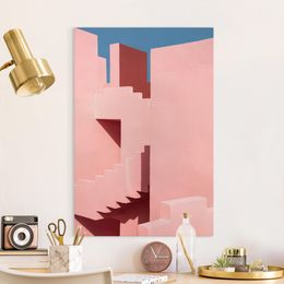 Bilderwelten Leinwandbild Stadt modern Kunstdruck rosa - Rosane Architektur und blauer Himmel - Architektur XXL Wohnzimmer Schlafzimmer