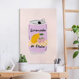 Bilderwelten Leinwandbild Buchstaben & Zahlen Pop Art Kunstdruck violett - Illustration Limonada de Fresa - Wandbild XXL K&uuml;che