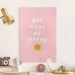 Bilderwelten Leinwandbild Buchstaben & Zahlen Pop Art Kunstdruck rosa - Illustration You make me happy - Wandbild XXL Wohnzimmer Schlafzimmer