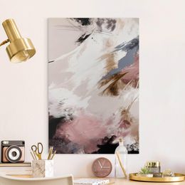 Bilderwelten Leinwandbild originell Abstrakt Kunstdruck beige - Verschwimmendes Ros&eacute; - Wandbild XXL Wohnzimmer Schlafzimmer