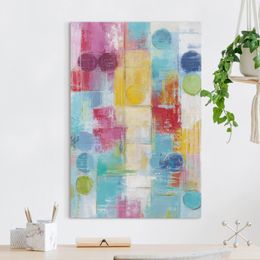 Bilderwelten Leinwandbild originell Abstrakt Kunstdruck bunt - Abstrakte Kreise und Vierecke - Wandbild XXL Wohnzimmer Schlafzimmer