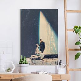 Bilderwelten Leinwandbild originell Fotomontage Kunstdruck bunt - Alt und Grau im All - Wandbild XXL Wohnzimmer Schlafzimmer