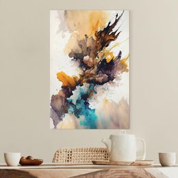 Bilderwelten Leinwandbild originell Abstrakt Kunstdruck braun - Farbexplosion T&uuml;rkis und Ocker - Wandbild XXL Wohnzimmer Schlafzimmer