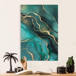 Bilderwelten Leinwandbild originell Abstrakt Kunstdruck t&uuml;rkis - Smaragdfarbener Marmor - Wandbild XXL Wohnzimmer Schlafzimmer