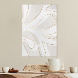 Bilderwelten Leinwandbild originell Abstrakt Kunstdruck beige - Beige Blattstrukturen mit goldenen Linien - Wandbild XXL Wohnzimmer Schlafzimmer