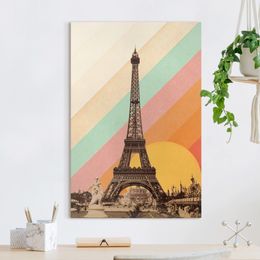 Bilderwelten Leinwandbild Stadt modern Kunstdruck bunt - Eiffelturm im Regenbogen Sonnenuntergang - Paris XXL Wohnzimmer Schlafzimmer