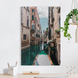Bilderwelten Leinwandbild Fahrzeuge Shabby Kunstdruck t&uuml;rkis - Ein Kanal in Venedig - Fahrzeuge XXL Wohnzimmer Schlafzimmer