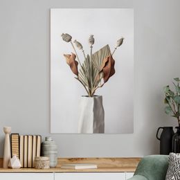 Bilderwelten Leinwandbild Blumen Vintage Kunstdruck beige - Trockenblumen-Strau&szlig; - Gr&auml;ser XXL Wohnzimmer Schlafzimmer