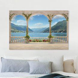 Bilderwelten Leinwandbild Natur Motiv Kunstdruck blau - Ausblick auf den Comer See - Italien XXL Wohnzimmer Schlafzimmer