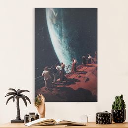 Bilderwelten Leinwandbild originell Fotomontage Kunstdruck rot - Sonntagsausflug in der Galaxie - Wandbild XXL Wohnzimmer Schlafzimmer