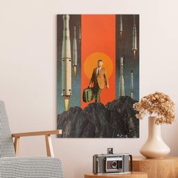 Bilderwelten Leinwandbild originell Fotomontage Kunstdruck bunt - Auf dem Weg zur Rakete - Wandbild XXL Wohnzimmer Schlafzimmer