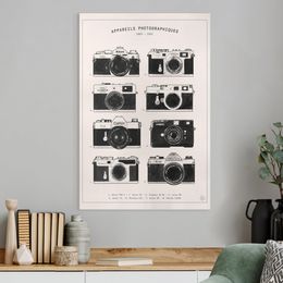 Bilderwelten Leinwandbild originell modern Kunstdruck schwarz weiss - Appareils Photographiques - Wandbild XXL Wohnzimmer Schlafzimmer