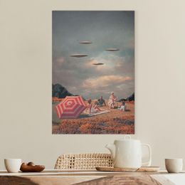 Bilderwelten Leinwandbild originell Fotomontage Kunstdruck orange - Ufos an einem Sommertag - Wandbild XXL Wohnzimmer Schlafzimmer
