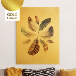 Leinwandbild Gold Federsammlung - Wandbilder XXL Print Federn Vintage Spirituell Aquarell Wohnzimmer Schlafzimmer Bad Badezimmer K&uuml;che Flur Esszimmer