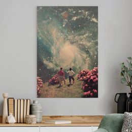 Bilderwelten Leinwandbild originell Fotomontage Kunstdruck bunt - Galaktische Gartenarbeit - Wandbild XXL Wohnzimmer Schlafzimmer