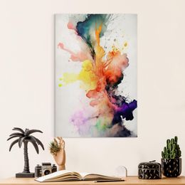 Bilderwelten Leinwandbild originell Abstrakt Aquarell bunt - Farbexplosion Regenbogen - Wandbild XXL Wohnzimmer Schlafzimmer