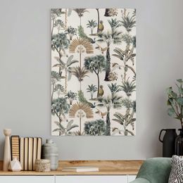 Bilderwelten Leinwandbild Natur Vintage Kunstdruck gr&uuml;n - Jungle Jive Muster - Palme XXL Wohnzimmer Schlafzimmer