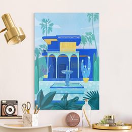 Bilderwelten Leinwandbild Tropisch Kunstdruck blau - Marokkanisches Traumhaus - Wandbild XXL Wohnzimmer Schlafzimmer
