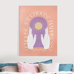 Bilderwelten Leinwandbild Buchstaben & Zahlen Pop Art Kunstdruck rosa - Choose joy choose happiness - Wandbild XXL Wohnzimmer Schlafzimmer