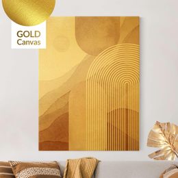 Leinwandbild Gold Geometrische Formen - Regenbogenlandschaft - Wandbilder XXL Print Aquarell Kunstdruck Wohnzimmer Schlafzimmer Jugendzimmer