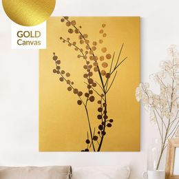 Leinwandbild Gold Grafische Pflanzenwelt - Beeren Gold - Wandbilder XXL Print Kunstdruck Blumen Floral Botanik Tropical Wohnzimmer Schlafzimmer Bad