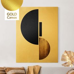 Leinwandbild Gold Geometrischer Halbkreis I - Wandbilder XXL Print Abstrakt Kunstdruck Muster Wohnzimmer Schlafzimmer Bad Badezimmer K&uuml;che Flur