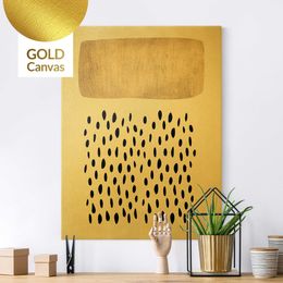 Leinwandbild Gold Geometrische Punkte I - Wandbilder XXL Print Abstrakt Kunstdruck Muster Wohnzimmer Schlafzimmer Bad Badezimmer K&uuml;che Flur Esszimmer