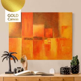 Leinwandbild Gold Amarna - Wandbilder XXL Print Abstrakt Kunstdruck Wohnzimmer Schlafzimmer Bad Badezimmer K&uuml;che Flur Esszimmer Orange