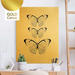 Leinwandbild Gold Schmetterling auf Beige - Wandbilder XXL Print Illustration Tiere Wohnzimmer Schlafzimmer Bad Badezimmer K&uuml;che Flur Esszimmer Gold