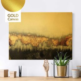 Leinwandbild Gold Goldspuren in Aquarell - Wandbilder XXL Print Abstrakt Kunstdruck Muster Aquarell Wohnzimmer Schlafzimmer Bad Badezimmer K&uuml;che Flur