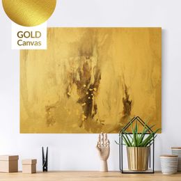 Leinwandbild Gold Goldener Treibsand II - Wandbilder XXL Print Abstrakt Kunstdruck Wohnzimmer Schlafzimmer Bad Badezimmer K&uuml;che Flur Esszimmer Gold