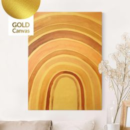 Leinwandbild Gold Aquarell Regenbogen Rosa - Wandbilder XXL Print Aquarell Kinder Kunstdruck Kinderzimmer M&auml;dchen M&auml;dchenzimmer Baby Babyzimmer Gold