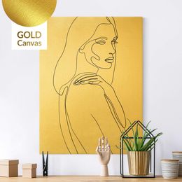 Leinwandbild Gold Line Art Frau Schulter Schwarz Wei&szlig; - Wandbilder XXL Print Illustration Kunstdruck Line Art Portrait Schwarz-Wei&szlig; Wohnzimmer