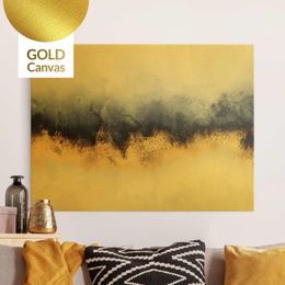 Leinwandbild Gold Wolkenhimmel mit Gold - Wandbilder XXL Print Abstrakt Aquarell Kunstdruck Muster Wohnzimmer Schlafzimmer Bad Badezimmer K&uuml;che Flur