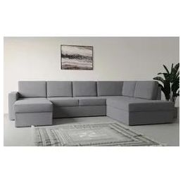 Wohnlandschaft Home Affaire "Delaware, Breite 292 cm, Webstoff fein, mit Stauraum" Sofas Gr. B/H/T: 292 cm x 73,5 cm x 202 cm, Webstoff fein, Recamiere links, grau (light grey) ausziehbar, mit Bettfunktion, Wellenunterfederung