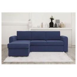 Ecksofa Home Affaire "Delaware, Breite 223 cm, Webstoff fein, mit Stauraum" Sofas Gr. B/H/T: 223 cm x 84 cm x 164 cm, Webstoff fein, Recamiere beidseitig montierbar, blau (dark blue) ausziehbar, mit Bettfunktion, Wellenunterfederung