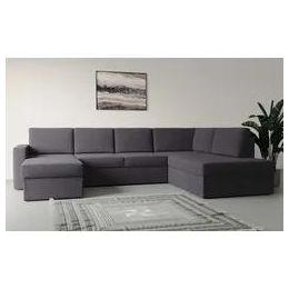 Wohnlandschaft Home Affaire "Delaware, Breite 292 cm, Webstoff fein, mit Stauraum" Sofas Gr. B/H/T: 292 cm x 73,5 cm x 202 cm, Webstoff fein, Recamiere links, grau (dark grey) ausziehbar, mit Bettfunktion, Wellenunterfederung