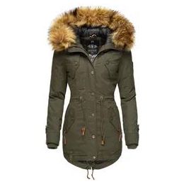 Wintermantel Marikoo "La Viva Prc" Gr. XS (34), grün Damen Mäntel stylischer Winterparka mit abnehmbarem Kunstfell