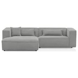 Ecksofa LeGer Home by Lena Gercke "PIARA mit Kedernaht in Cord oder Leinenoptik, moderne Couch L-Form" Sofas Gr. B/H/T: 267 cm x 66 cm x 167 cm, Cord, Ottomane links, grau (hellgrau) wahlweise Ottomane rechtslinks, schwarze Füße, bequemer Sitzkomfort