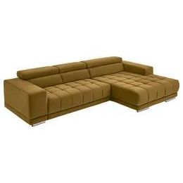 Ecksofa DIE PLANBAR "MP-IN15053 L-Form" Sofas Gr. B/H/T: 329cm x 73cm x 190cm, Velours, Ottomane rechts, Kopfteilverstellung, gelb (curry) mit Kopfteilverstellung, wahlweise manueller Vorziehbank