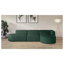 Ecksofa Andas "Ecksofa EIVIND mit Ottomane rechts/links, Maße: B/H/T 343/159/72 cm" Sofas Gr. B/H/T: 343cm x 72cm x 159cm, Feincord, Ottomane rechts, grün (dunkelgrün) L-Form mit Wellenunterfederung, auch in Feincord und Bouclé