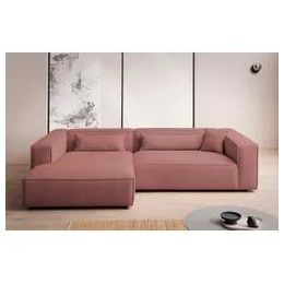 Ecksofa LeGer Home by Lena Gercke "PIARA XXL, Big-Sofa in Cord oder Leinenoptik, L-Form, mit Kedernaht" Sofas Gr. B/H/T: 288cm x 66cm x 198cm, Cord, Ottomane links, beige (puder) wahlweise Ottomane rechtslinks, schwarze Füße, extra tiefe Sitzfläche