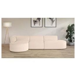 Ecksofa Andas "Ecksofa EIVIND mit Ottomane rechts/links, Maße: B/H/T 343/159/72 cm" Sofas Gr. B/H/T: 343cm x 72cm x 159cm, Bouclé, Ottomane links, beige (hellbeige) L-Form mit Wellenunterfederung, auch in Feincord und Bouclé