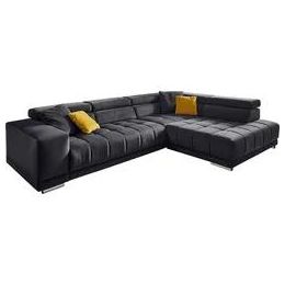 Ecksofa DIE PLANBAR "MP-IN15053 L-Form" Sofas Gr. B/H/T: 323cm x 73cm x 190cm, Microfaser, Ottomane rechts, Kopfteilverstellung, grau (anthrazit) wahlweise mit Kopfteilverstellung und manueller Vorziehbank