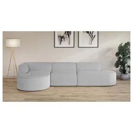 Ecksofa Andas "Ecksofa EIVIND mit Ottomane rechts/links, Maße: B/H/T 343/159/72 cm" Sofas Gr. B/H/T: 343cm x 72cm x 159cm, Bouclé, Ottomane links, grau (hellgrau) L-Form mit Wellenunterfederung, auch in Feincord und Bouclé